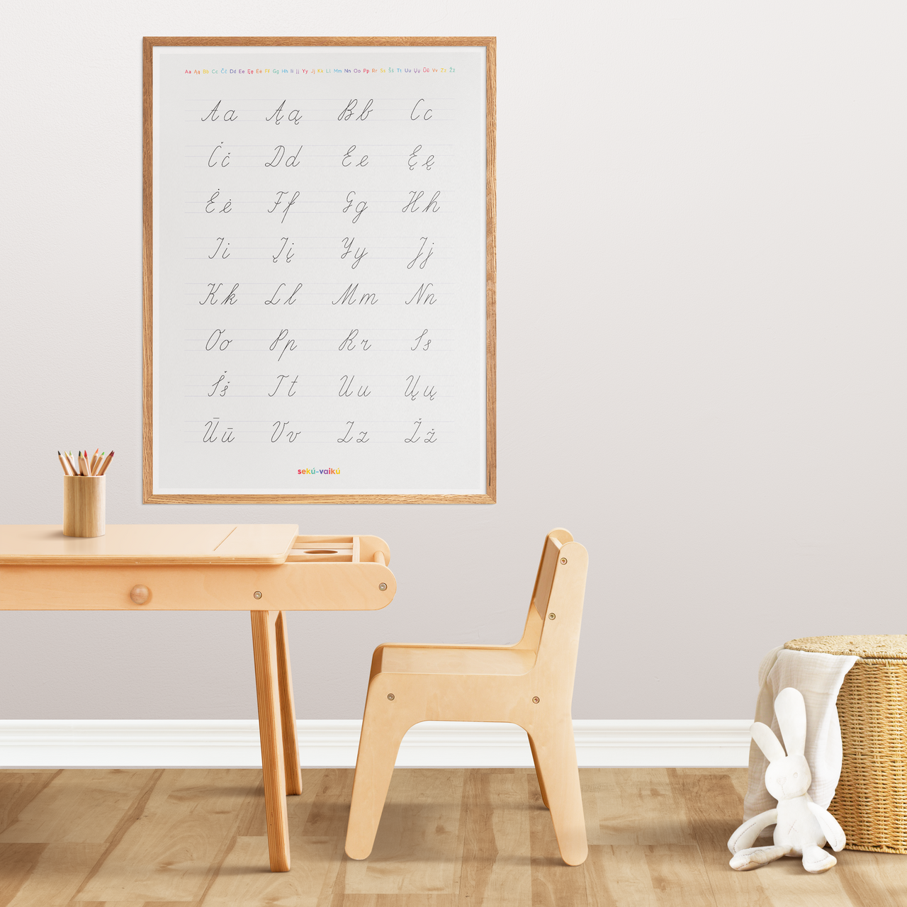 Rašytinė abėcėlė - plakatas ant drobės – seku-vaiku